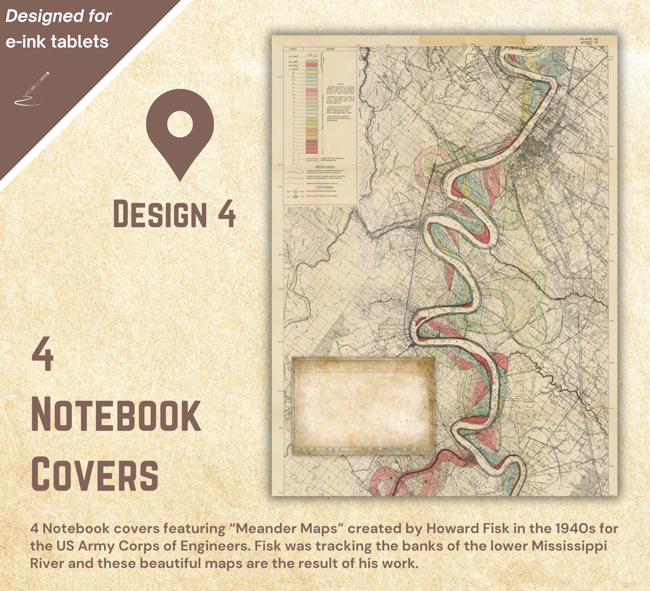 Dot Grid Notebook With 1940s Meander Map Covers, for E-ink Tablets ...