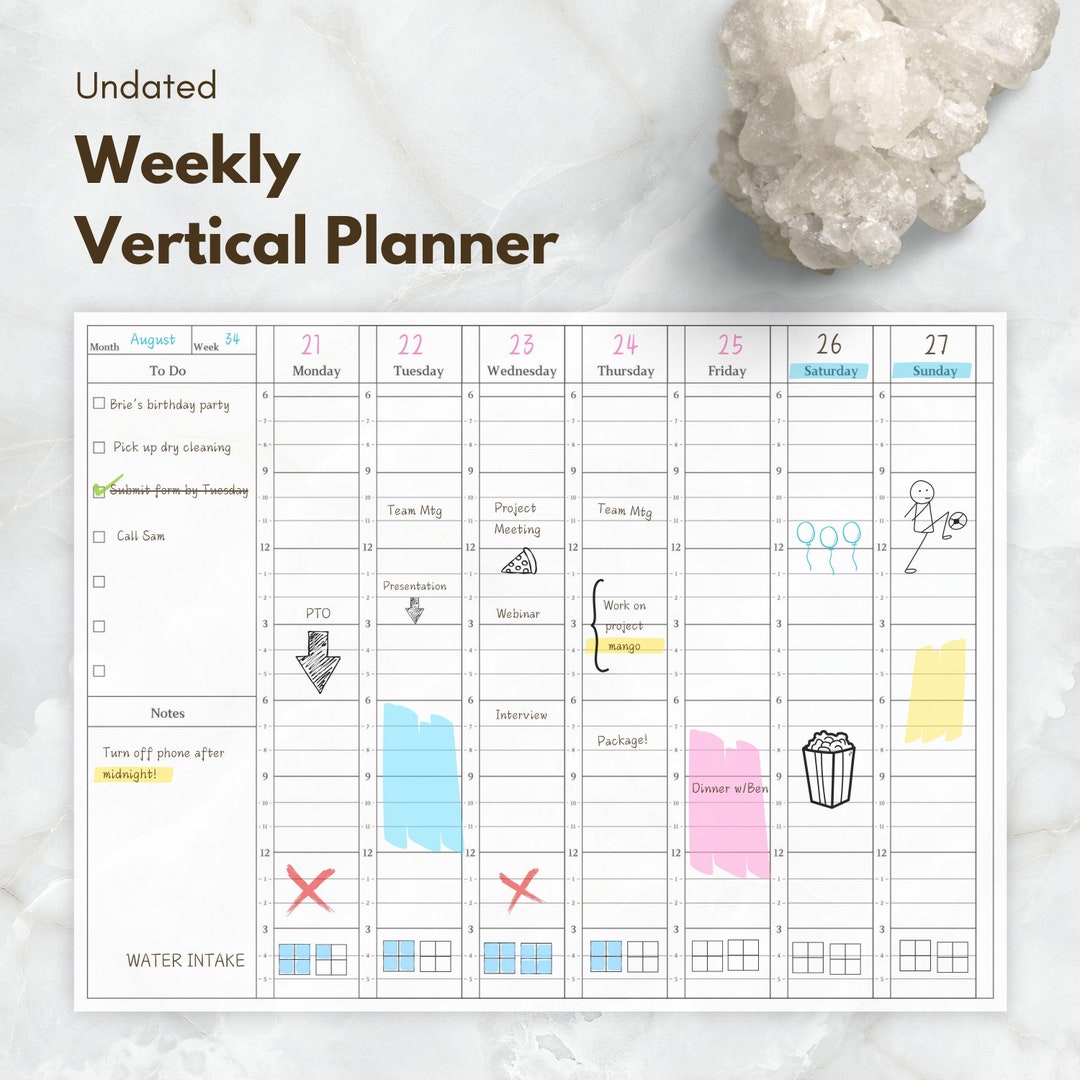 Undated Vertical Planner for Remarkable Paper Pro, Weekly Spread ...