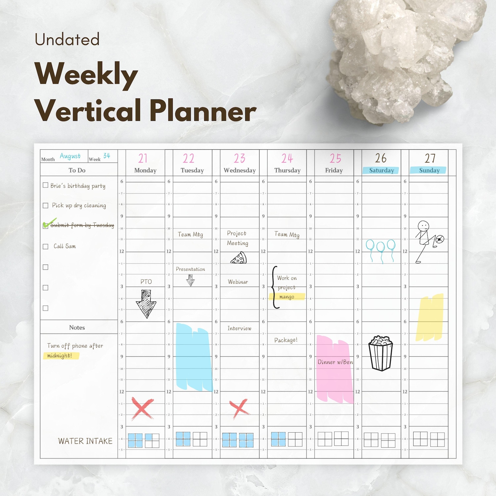 Undated Vertical Planner for Remarkable Paper Pro, Weekly Spread ...