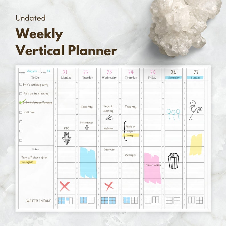Undated Vertical Planner for Remarkable Paper Pro, Weekly Spread ...