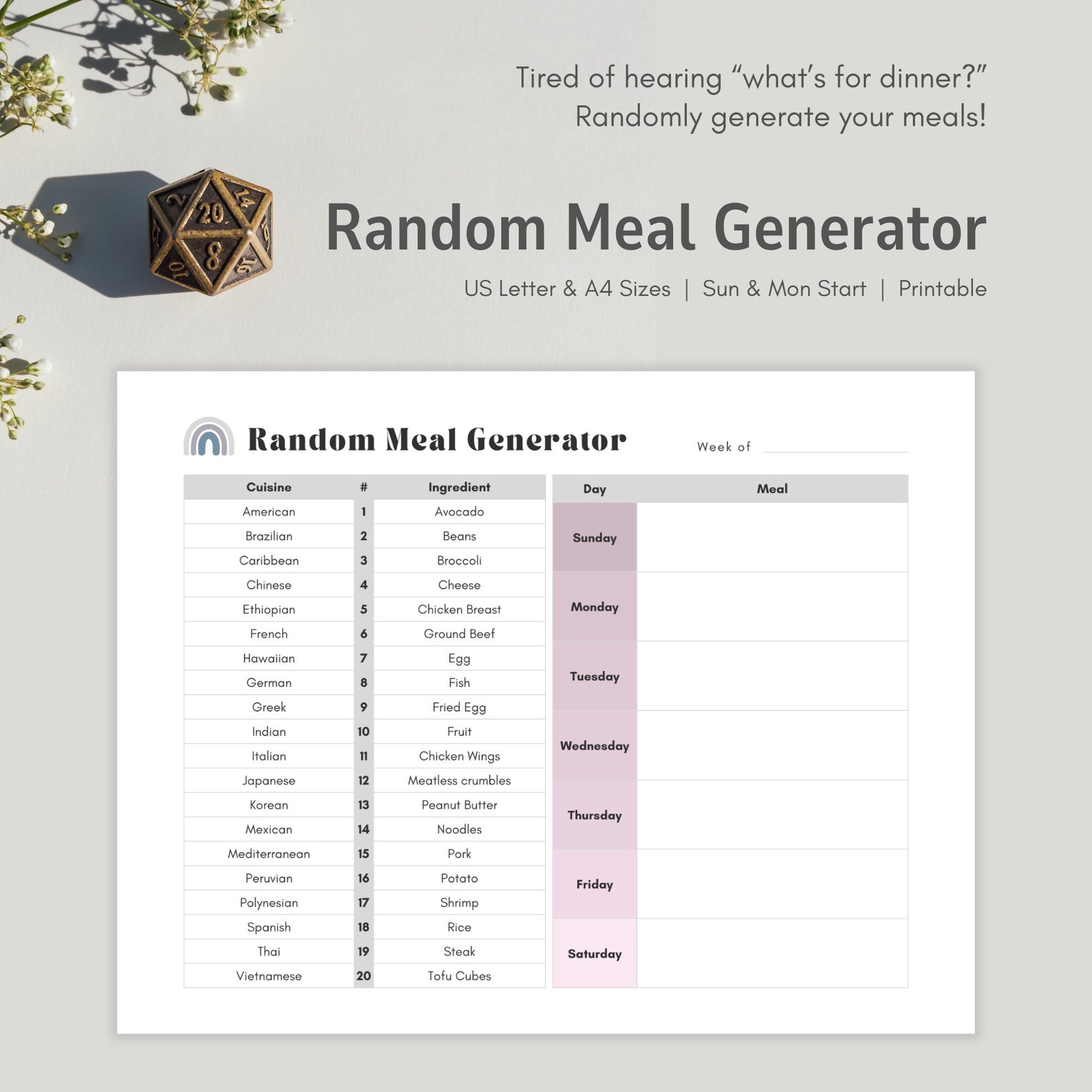 Meal Planner PDF Bundle, Weekly What's for Dinner Template Kit, Random ...
