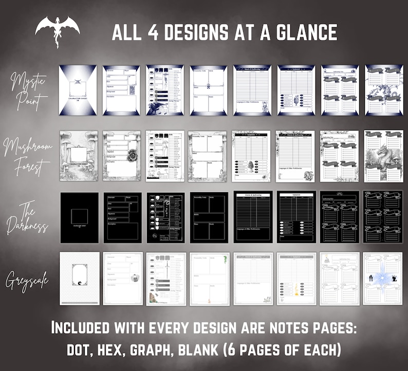 Character Sheet Bundle! Four Designs Sized for E-ink Paper Tablets ...