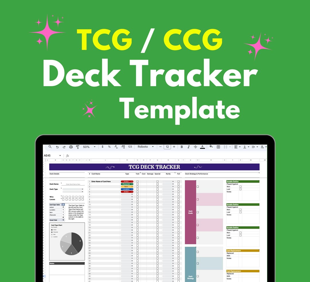 TCG Deck Tracker Template, Trading Card Game Spreadsheet, Strategy and ...