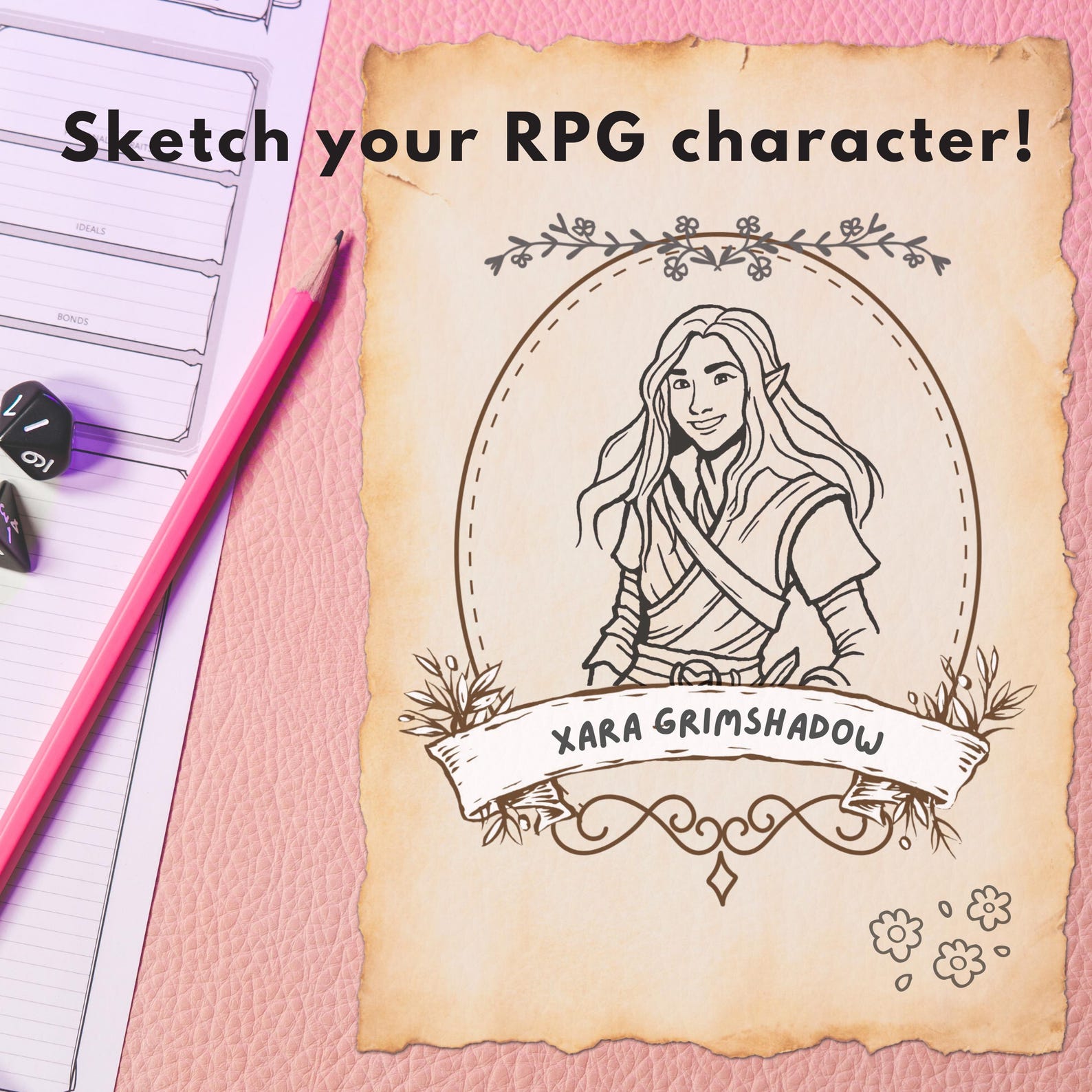 RPG Character Journal Frame Printable, Blank Leaf Banner for ...
