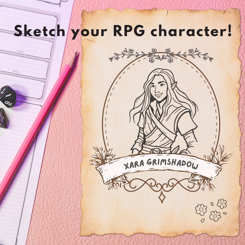 RPG Character Journal Frame Printable, Blank Leaf Banner for ...