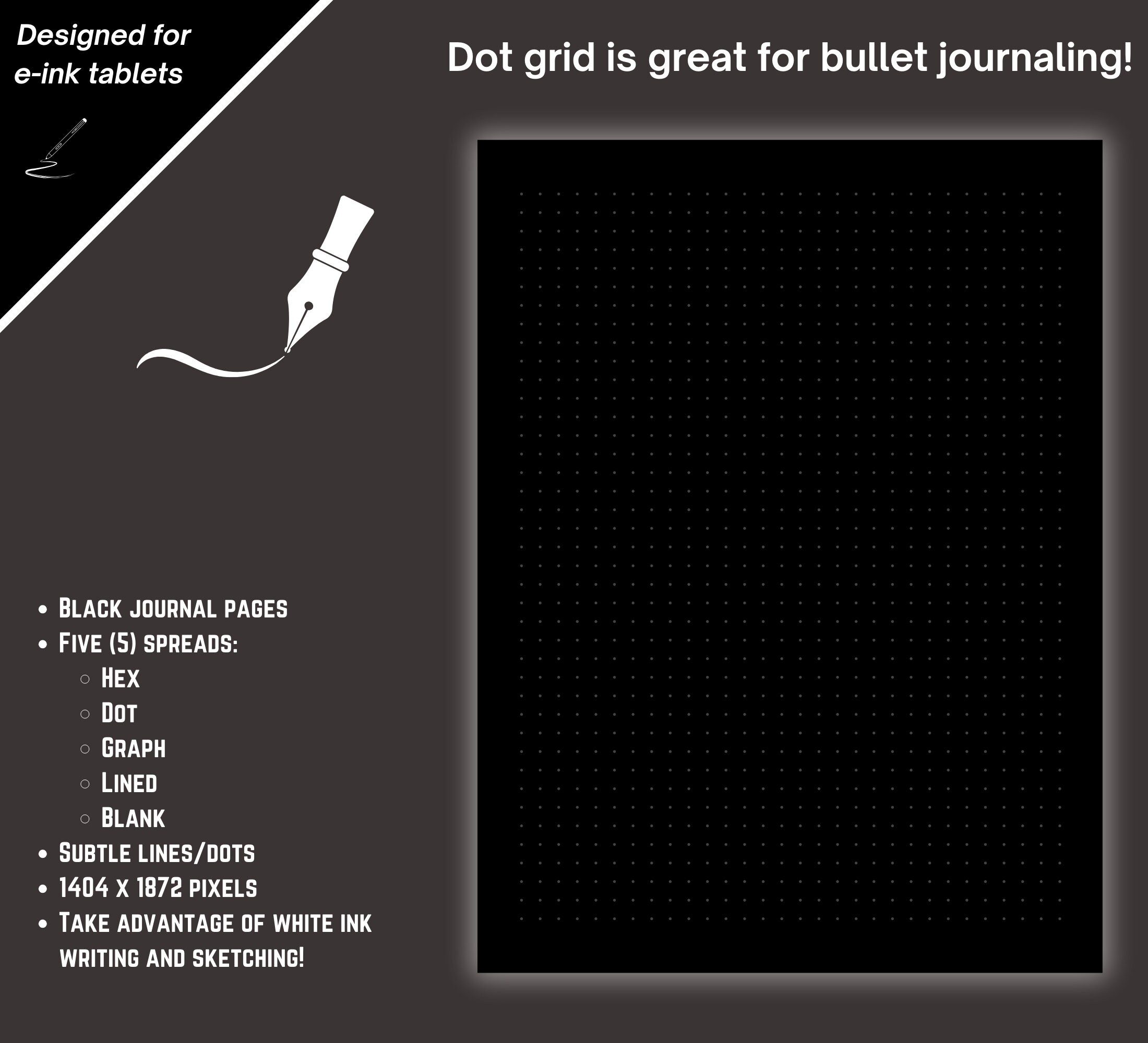 Dark Mode Digital Notebook, Black Paper Spread for E-ink Tablet, Dot ...