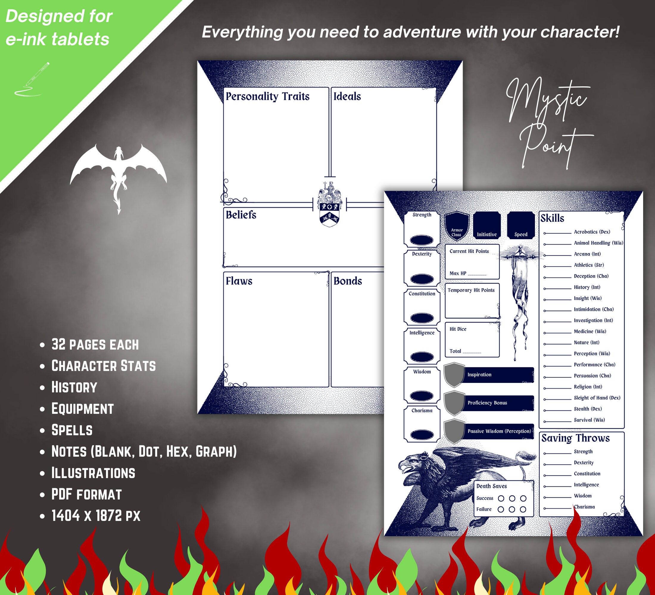 Character Sheet Bundle! Four Designs Sized for E-ink Paper Tablets ...