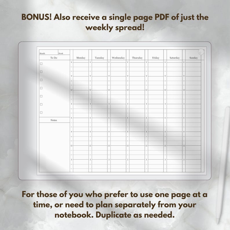 Undated Vertical Planner for Remarkable Paper Pro, Weekly Spread ...