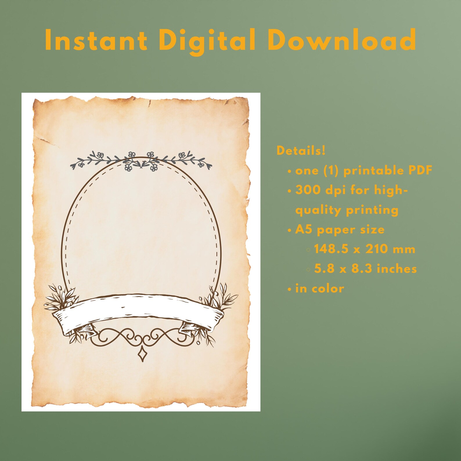 RPG Character Journal Frame Printable, Blank Leaf Banner for ...