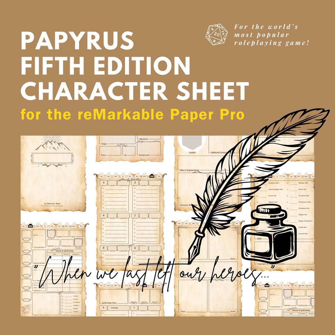 5e Character Sheet for Remarkable Paper Pro, Hyperlinked Notebook ...