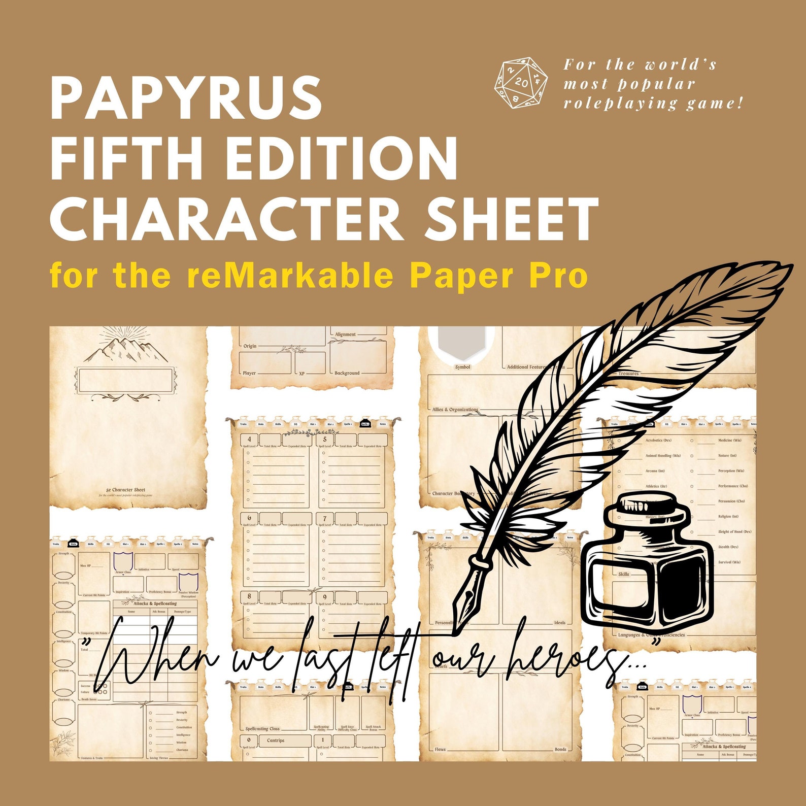 5e Character Sheet for Remarkable Paper Pro, Hyperlinked Notebook ...