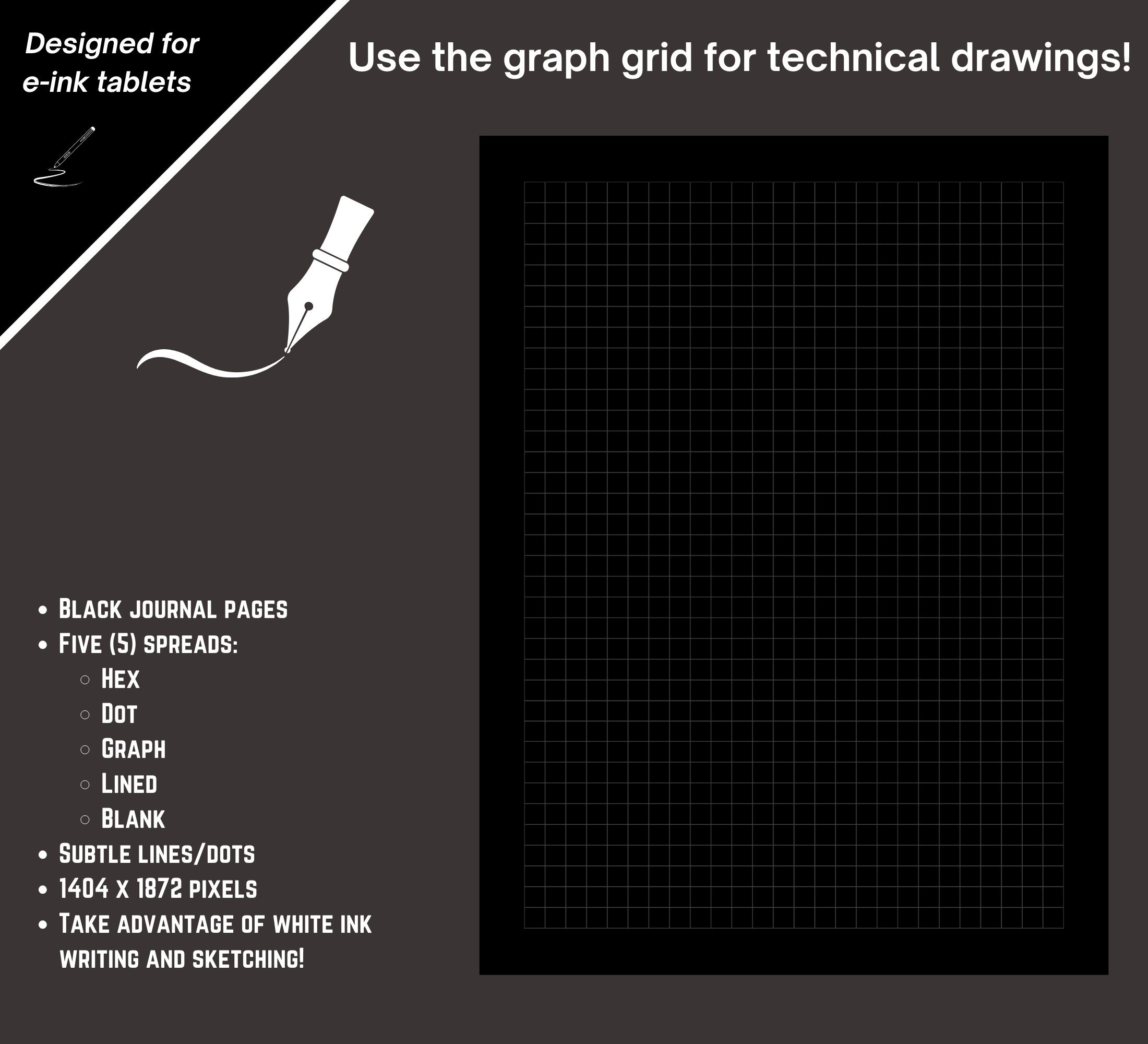 Dark Mode Digital Notebook, Black Paper Spread for E-ink Tablet, Dot ...