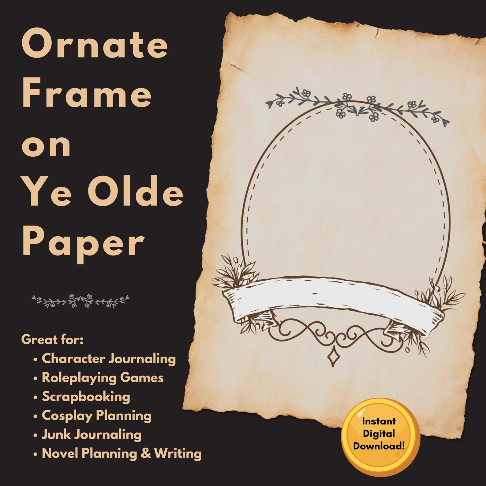 Character Journal Frame Printable, Ornate Old Paper Ephemera for ...