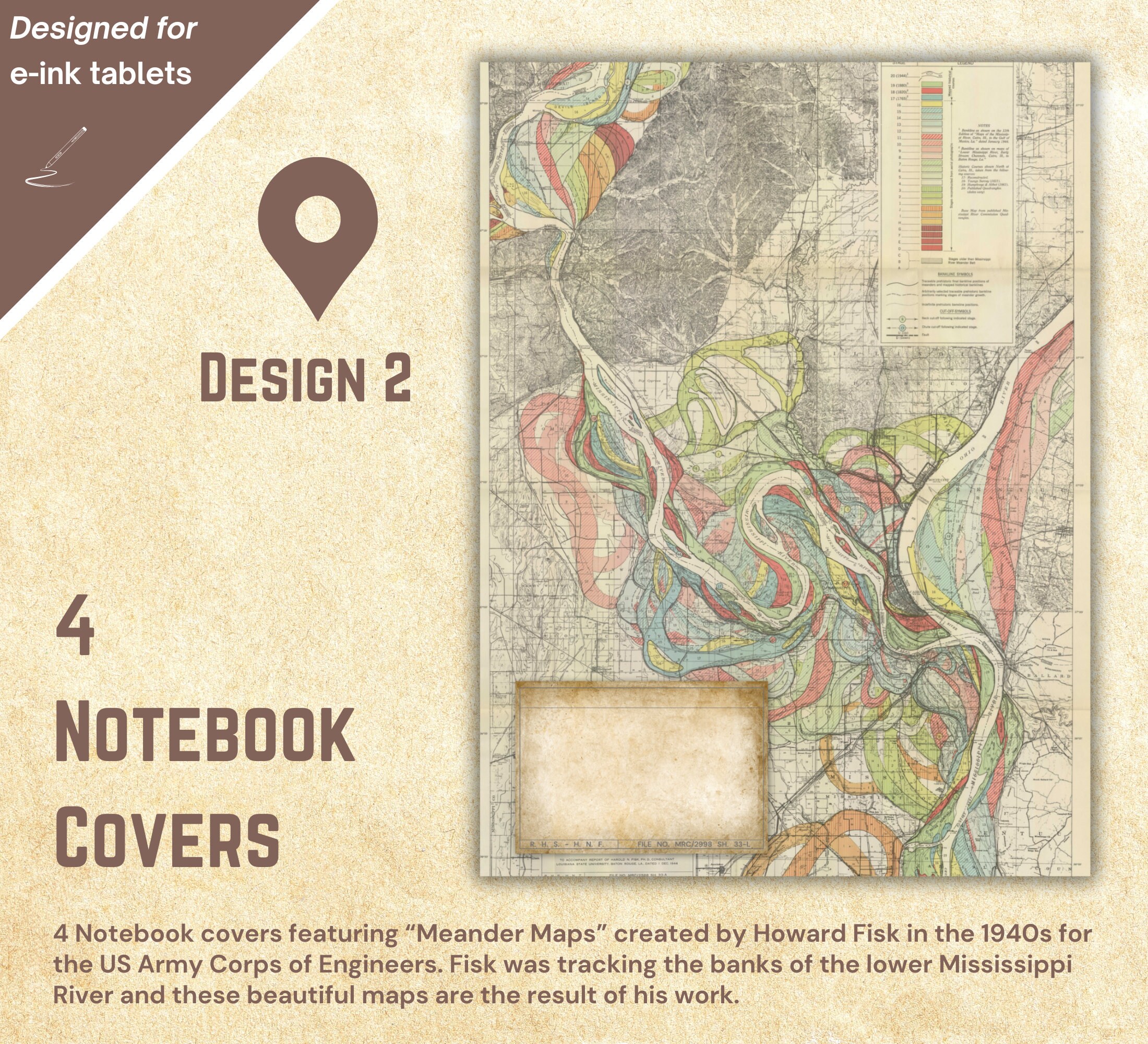 Dot Grid Notebook With 1940s Meander Map Covers, for E-ink Tablets ...