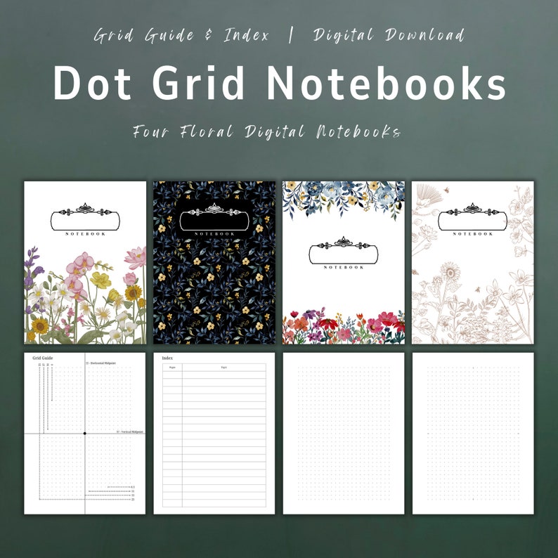 Dot Grid Journal PDF Bundle, Floral Pattern, Flower Garden Digital ...