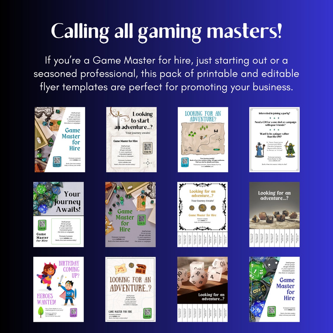 DM for Hire Flyer Templates, Editable and Printable GM Posters ...