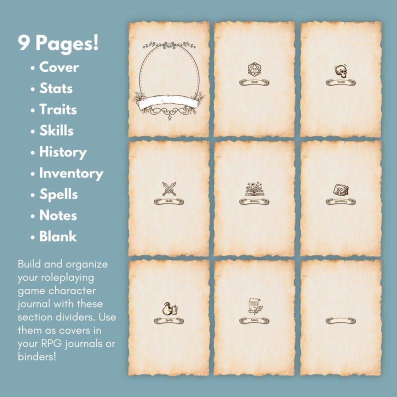 RPG Character Journal Cover Pages, Binder Dividers for the World's Most ...