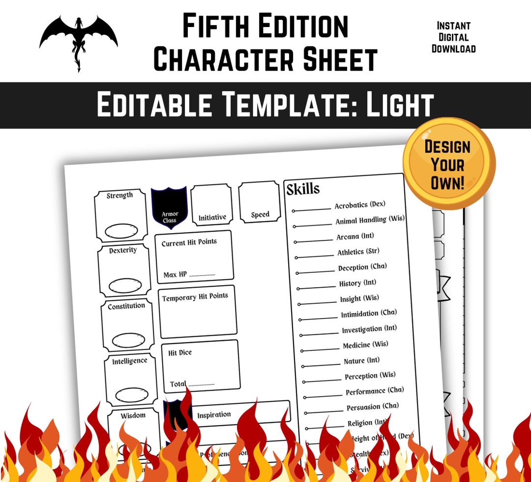 5e Character Sheet Editable Template, Create Your Own Version for ...
