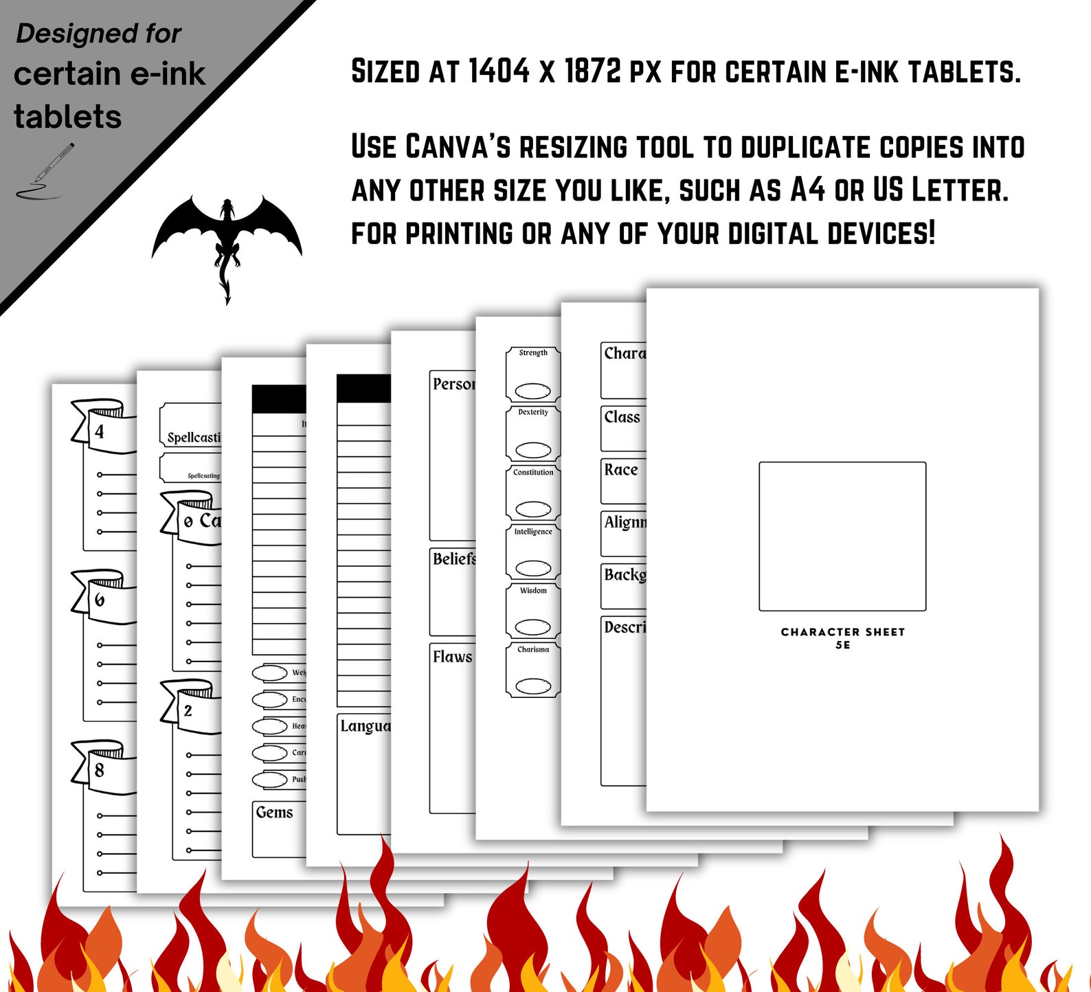 5e Character Sheet Editable Template, RPG Adventure Printable, Design ...