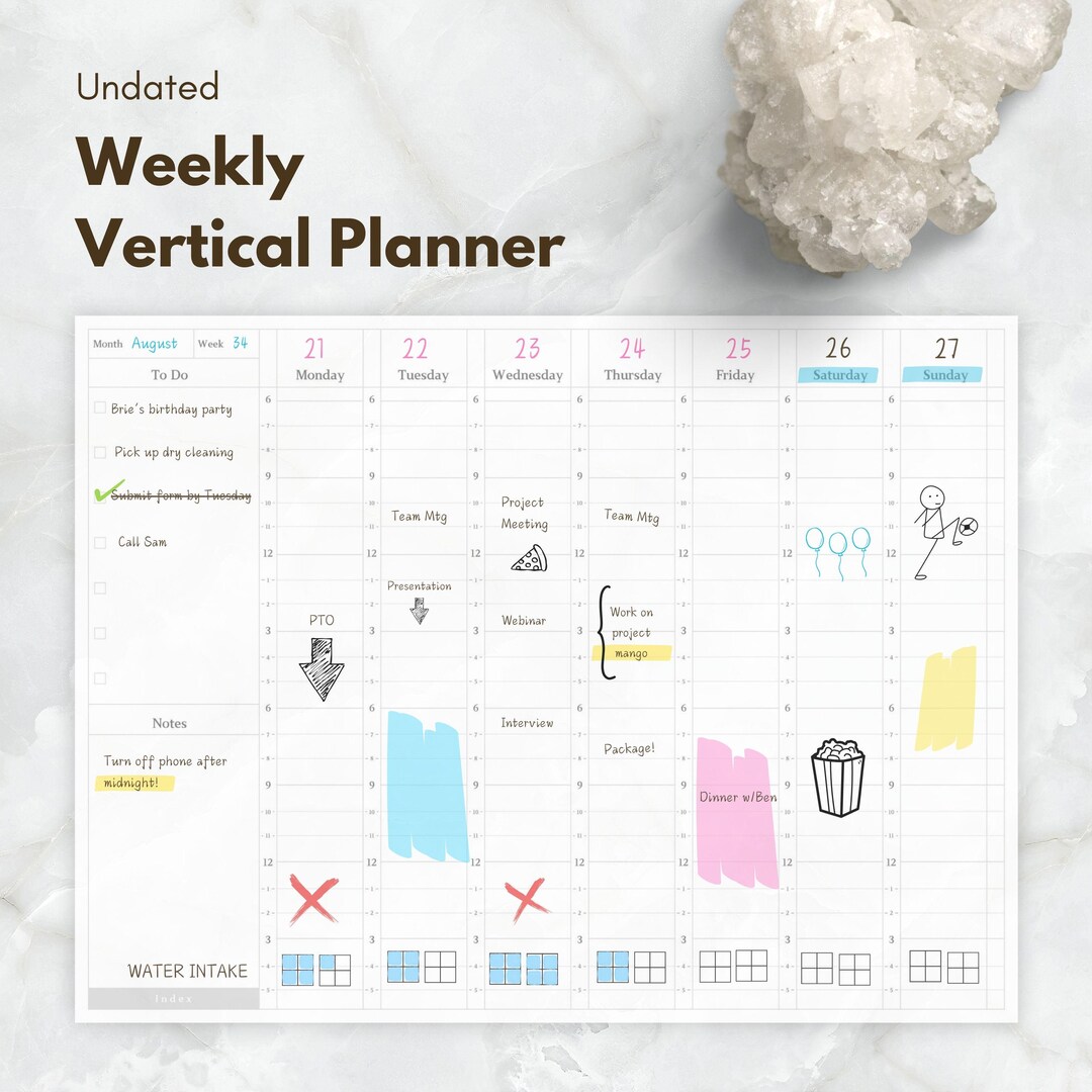 Undated Vertical Planner for Remarkable Paper Pro, Weekly Spread ...