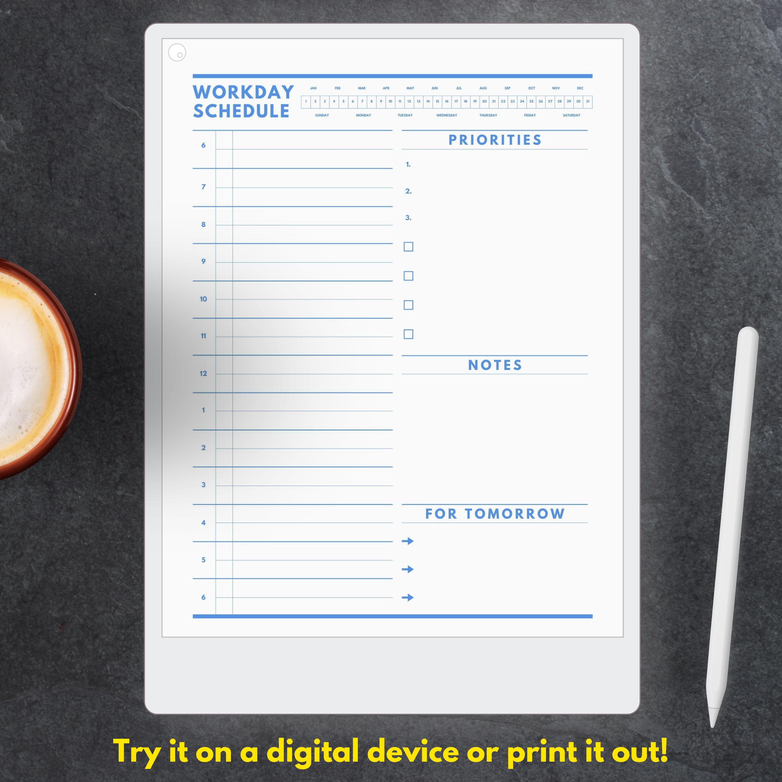 5 Undated Workday Agendas | Scheduling Templates in Different Colors - Etsy