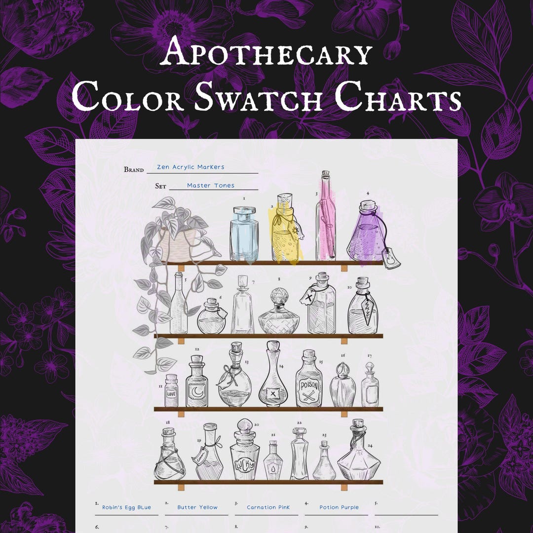 Apothecary Color Swatch Charts: Printable Pdfs for Coloring and Marker ...
