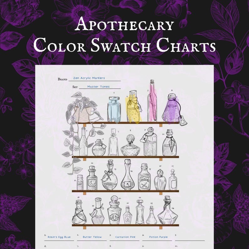 Apothecary Color Swatch Charts: Printable Pdfs for Coloring and Marker ...