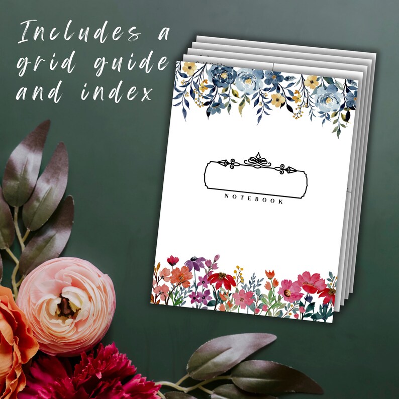 Dot Grid Journal PDF Bundle, Floral Pattern, Flower Garden Digital ...