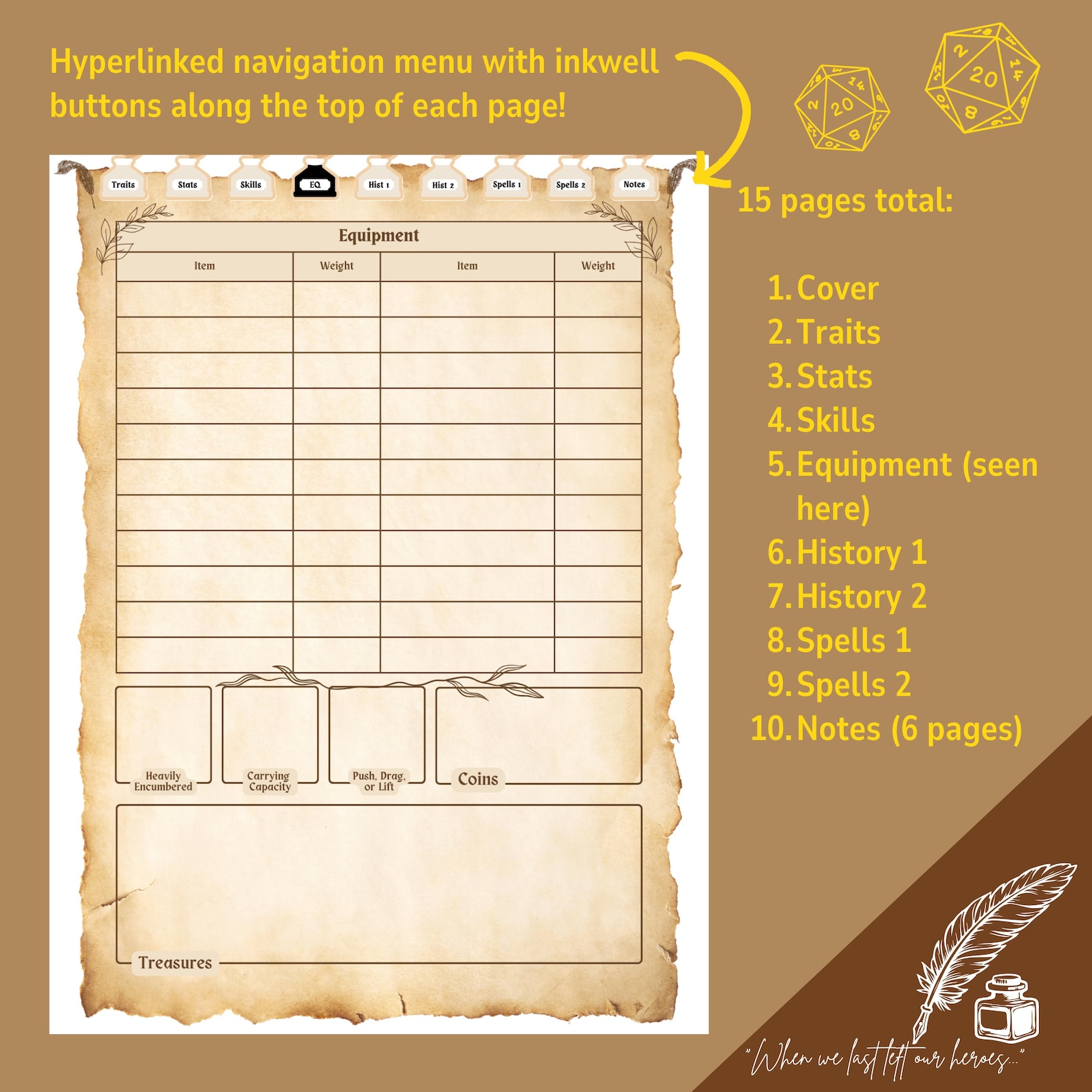 5e Character Sheet for Remarkable Paper Pro, Hyperlinked Notebook ...