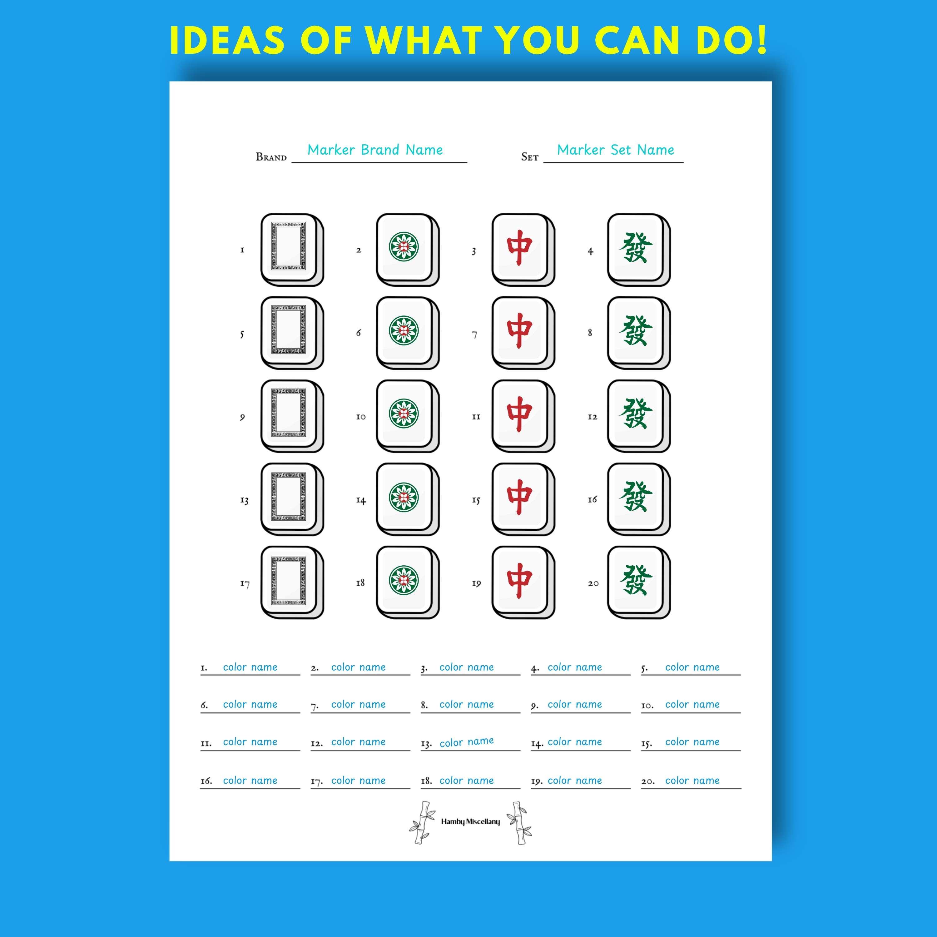 Mahjong Tiles Color Swatch Sheet | Printable Template for Testing ...