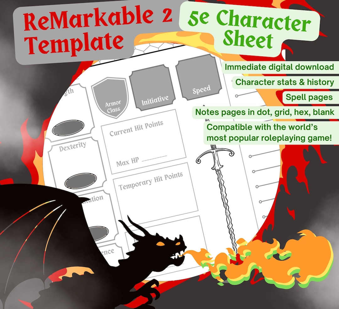 Remarkable 2 Template 5e Character Sheet Digital Download for the World ...