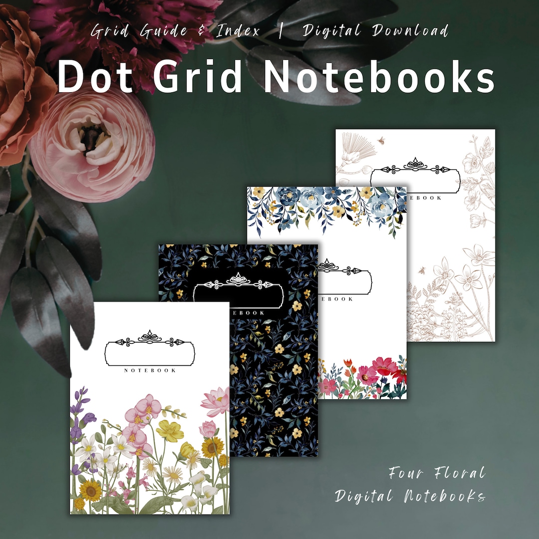 Dot Grid Journal PDF Bundle, Floral Pattern, Flower Garden Digital ...