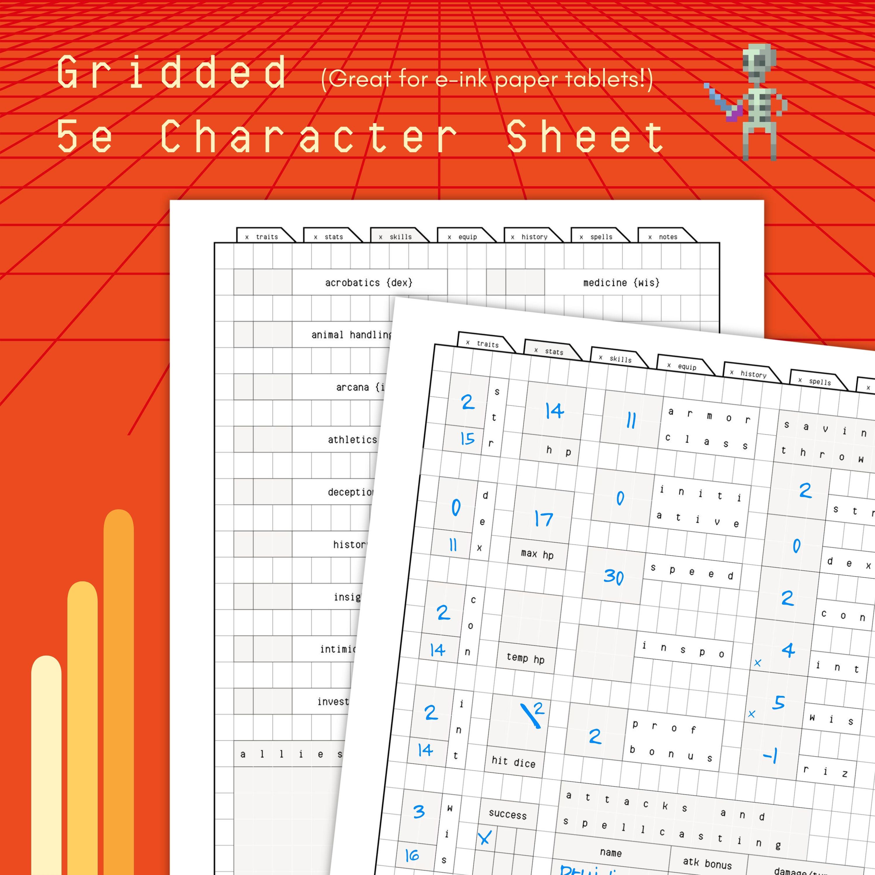 Retro 5e Character Sheet for Dungeon Rpgs, Designed to Fit E-ink Paper ...