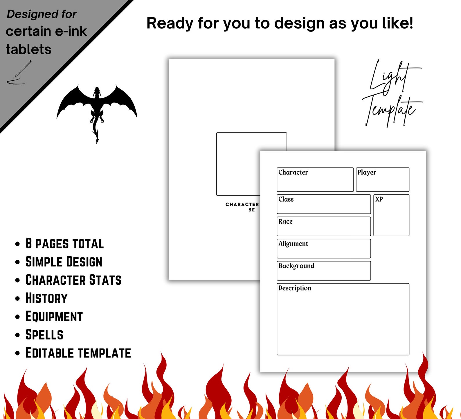 5e Character Sheet Editable Template, RPG Adventure Printable, Design ...