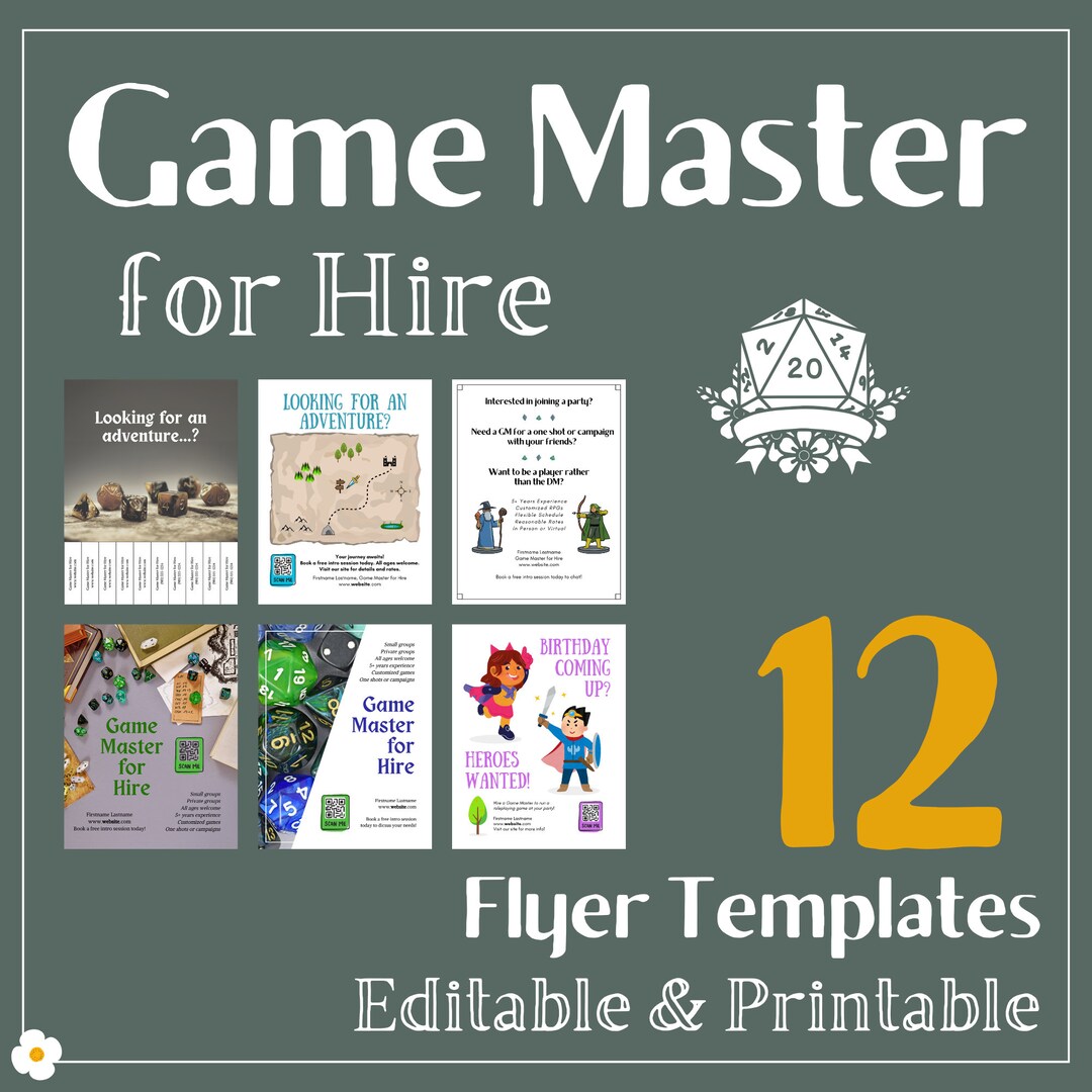 DM for Hire Flyer Templates, Editable and Printable GM Posters ...