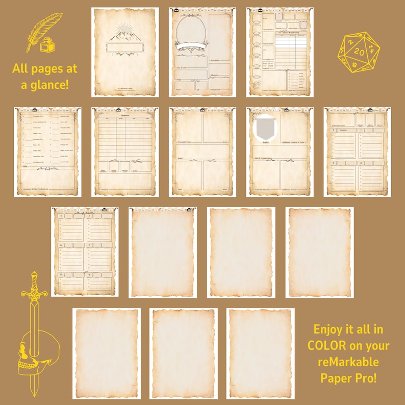 5e Character Sheet for Remarkable Paper Pro, Hyperlinked Notebook ...