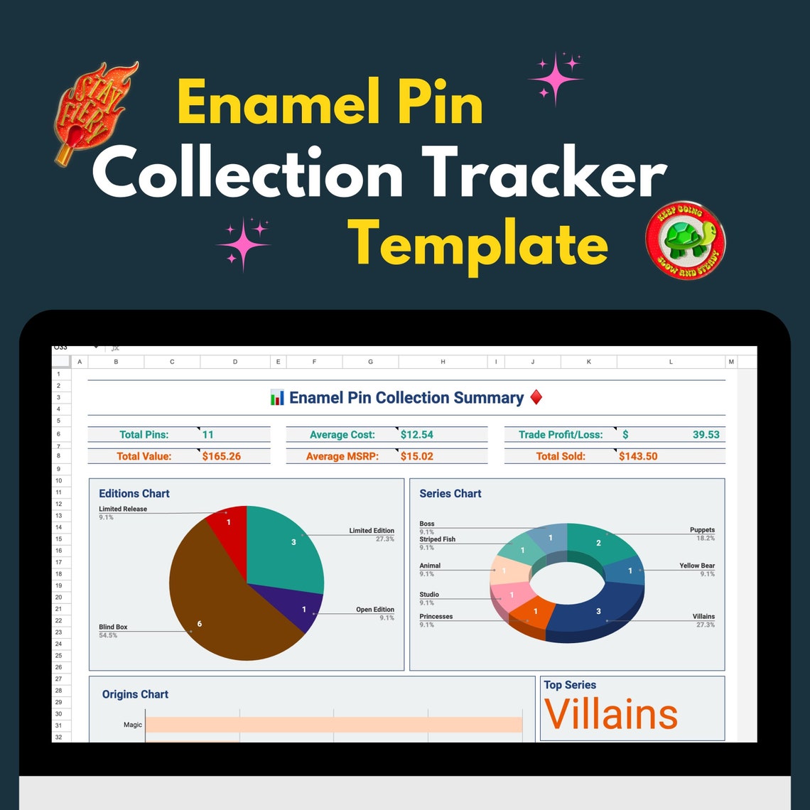 Enamel Pin Tracker, Collectibles Spreadsheet, Custom Printable Template ...