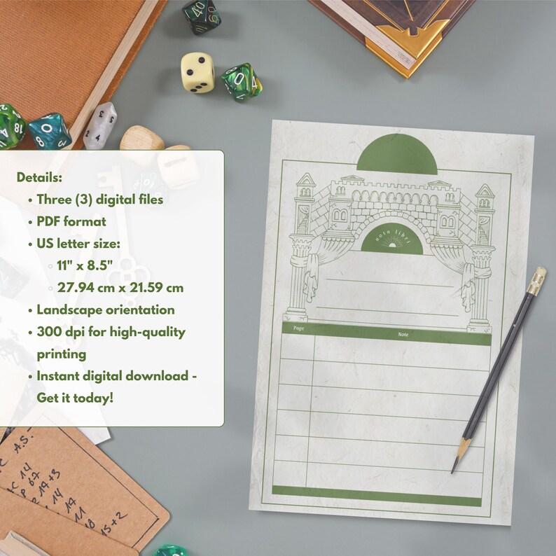 Fantasy Bookmark Notecard, Castle Green Book Note, Roleplaying Game ...