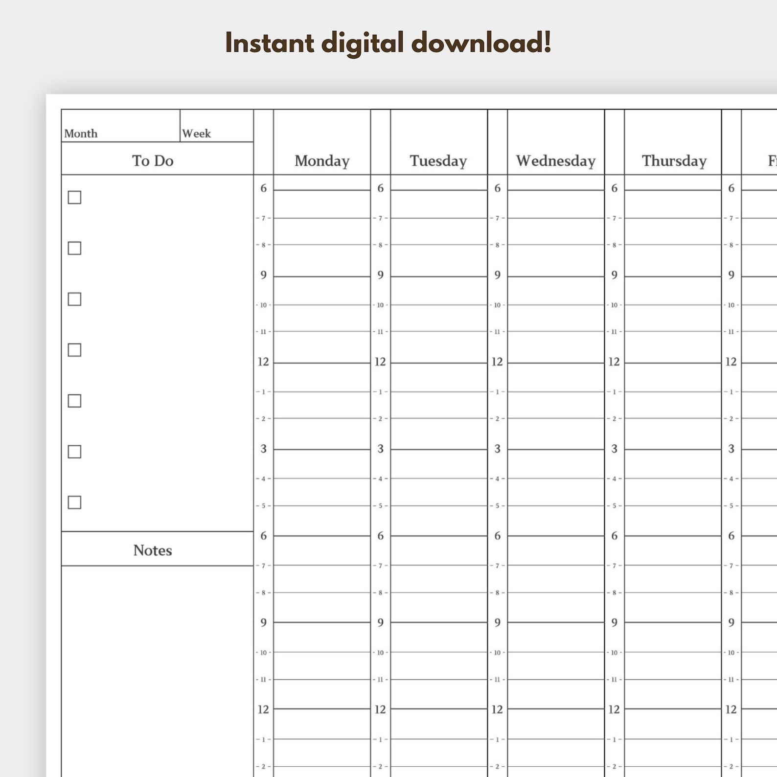 Undated Vertical Planner for Remarkable Paper Pro, Weekly Spread ...