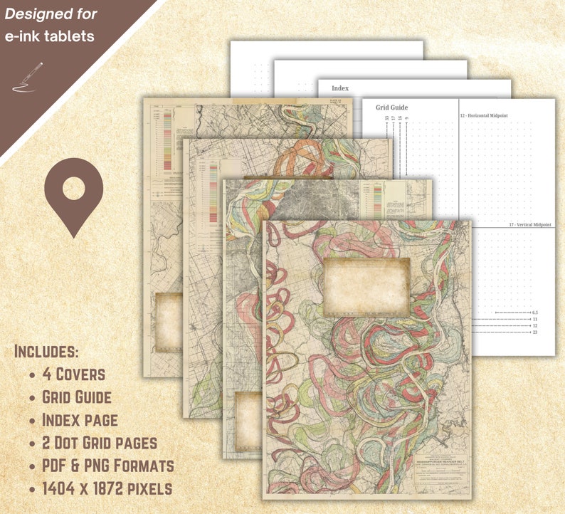 Dot Grid Notebook With 1940s Meander Map Covers, for E-ink Tablets ...
