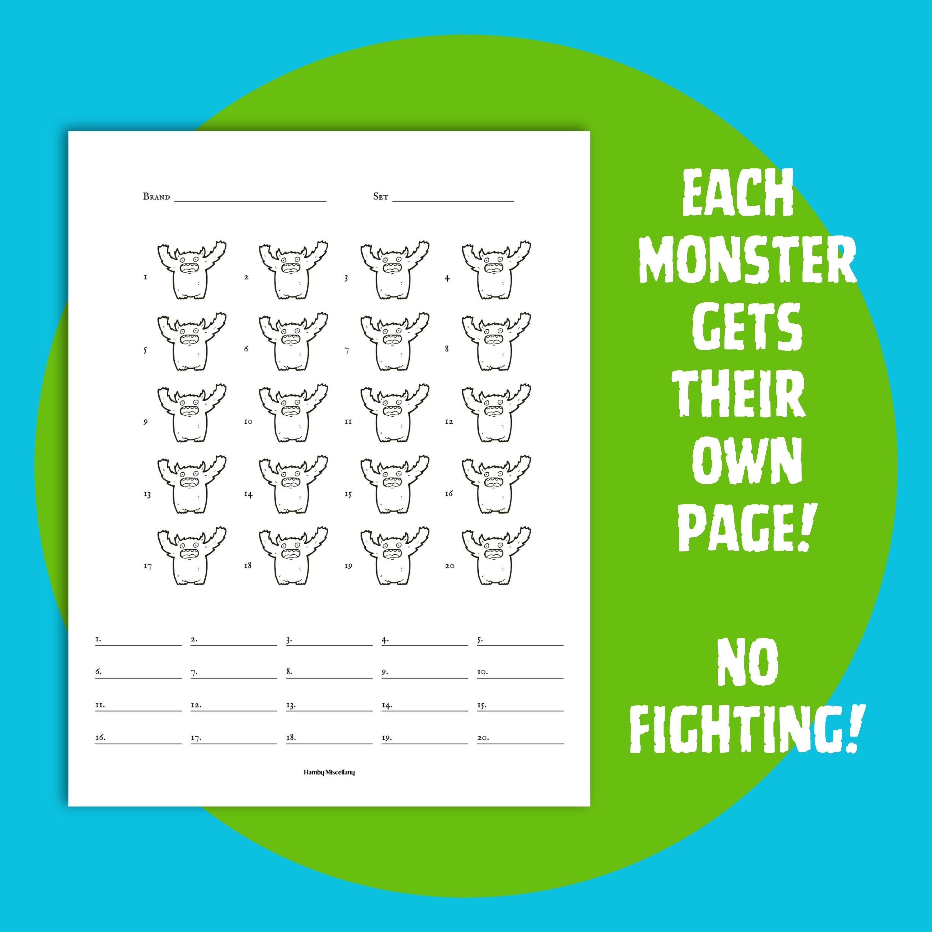 Cute Monster Color Swatch Templates, Marker Test Pages, Swatch Charts ...