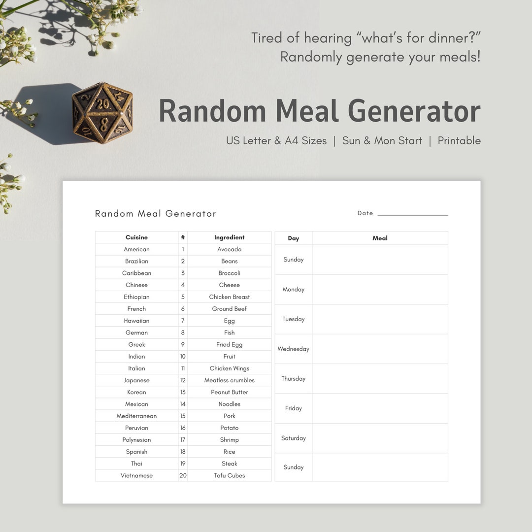Meal Planner PDF Template Kit, Randomize Dinner With a Fun Family Dice ...
