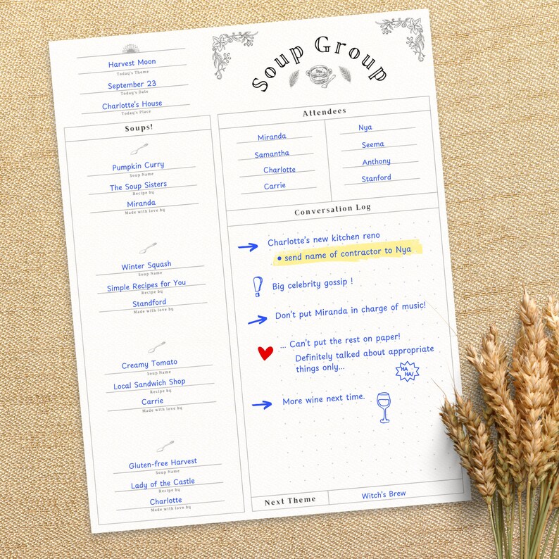 Soup Group Notes Template | Printable PDF for Discussion Clubs - Etsy