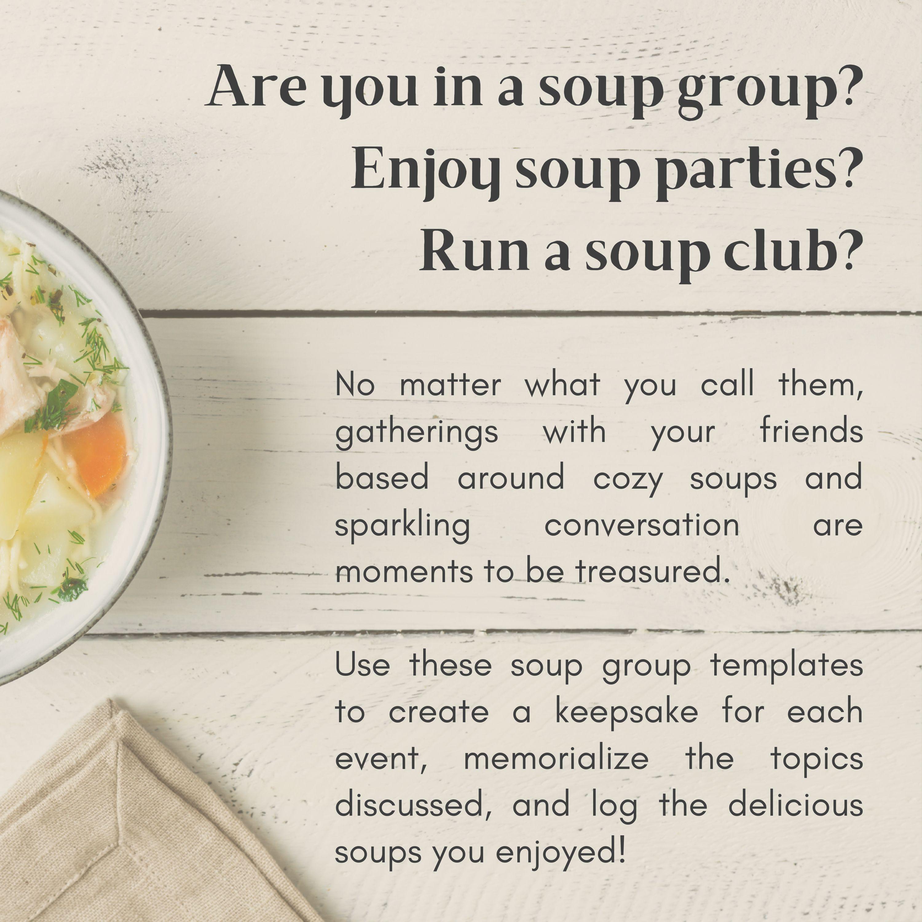 Soup Group Printable, Supper Club Notes, Discussion Template PDF ...