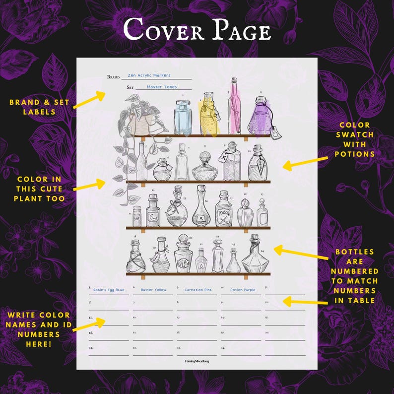 Apothecary Color Swatch Charts, Printable Marker Test Sheets, Potions ...