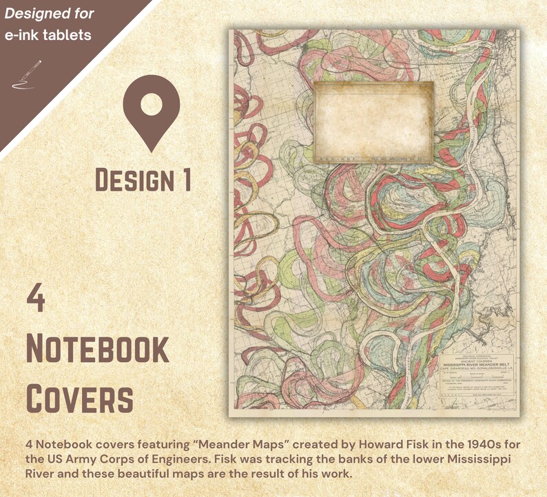 Dot Grid Notebook With 1940s Meander Map Covers, for E-ink Tablets ...
