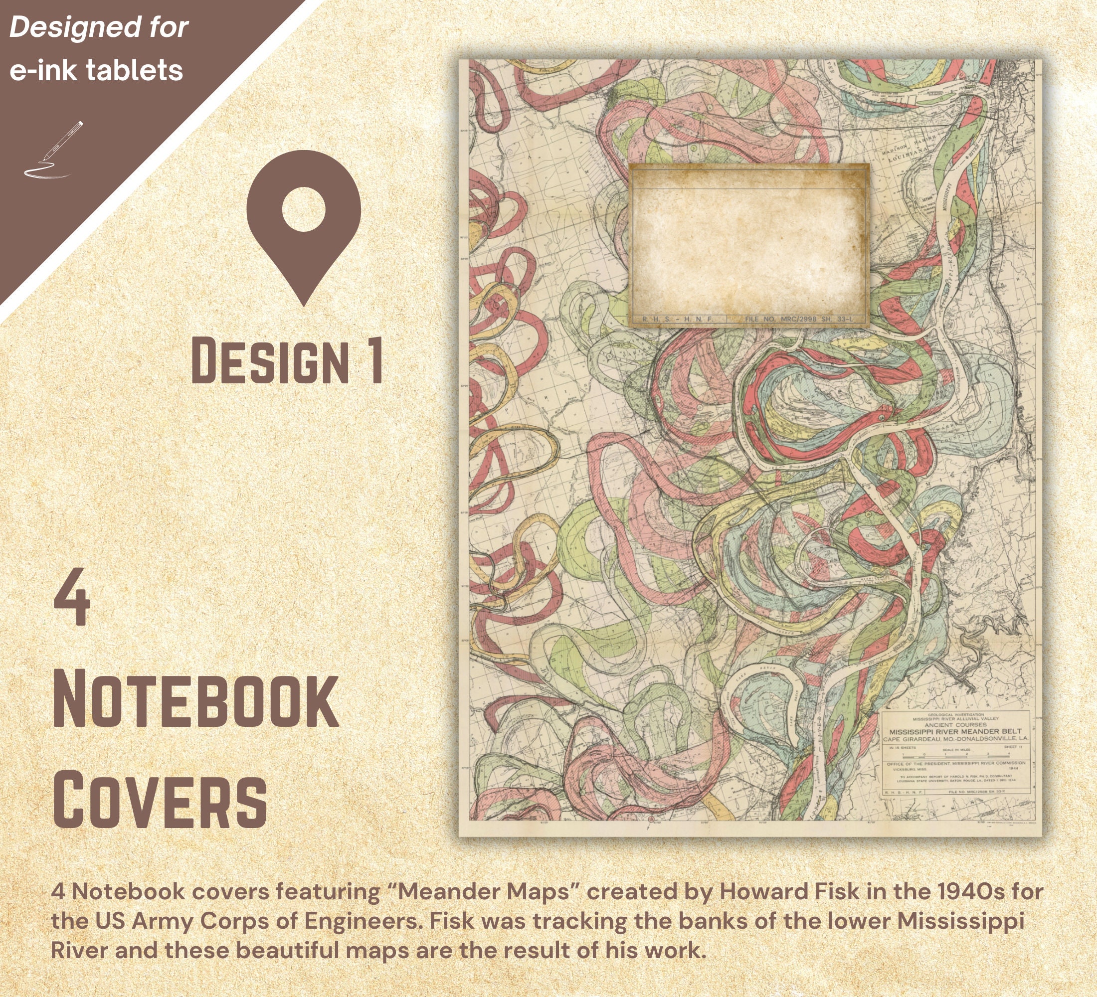 Dot Grid Notebook With 1940s Meander Map Covers, for E-ink Tablets ...