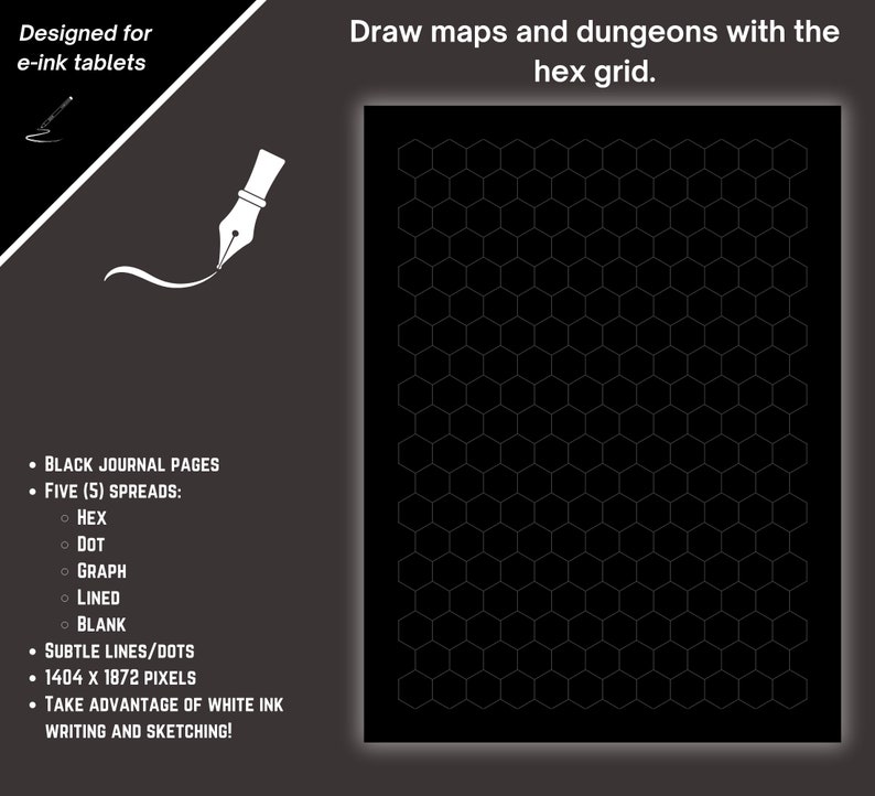 Dark Mode Digital Notebook, Black Paper Spread for E-ink Tablet, Dot ...