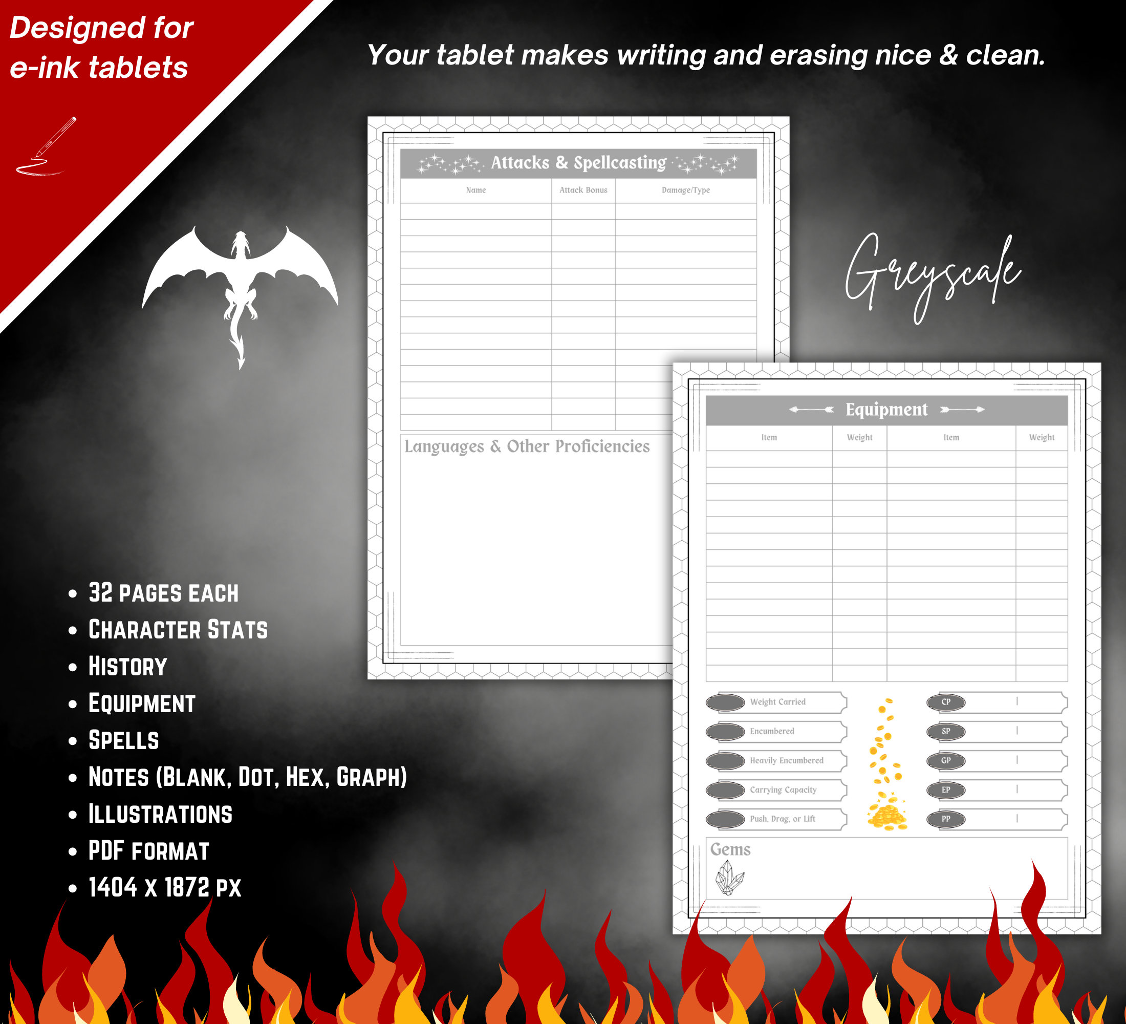Character Sheet Bundle! Four Designs Sized for E-ink Paper Tablets ...
