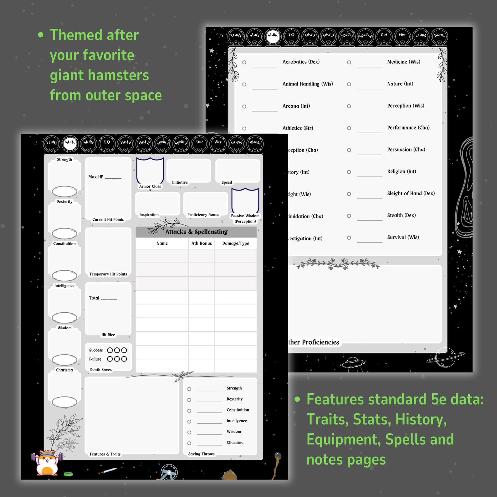 Super Cute Giant Hamster Character Sheet for Roleplaying Games: Take ...